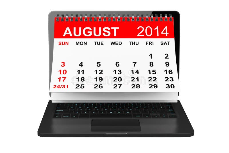 August Calendar Over Laptop Screen Stock Illustration - Illustration of ...