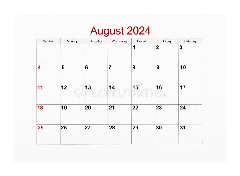 The August 2024 Calendar Page for 2024 Year Isolated on White ...