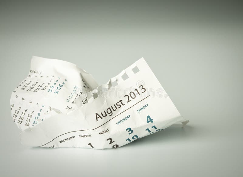 August. Crumpled Calendar Sheet Stock Image - Image of frustration ...