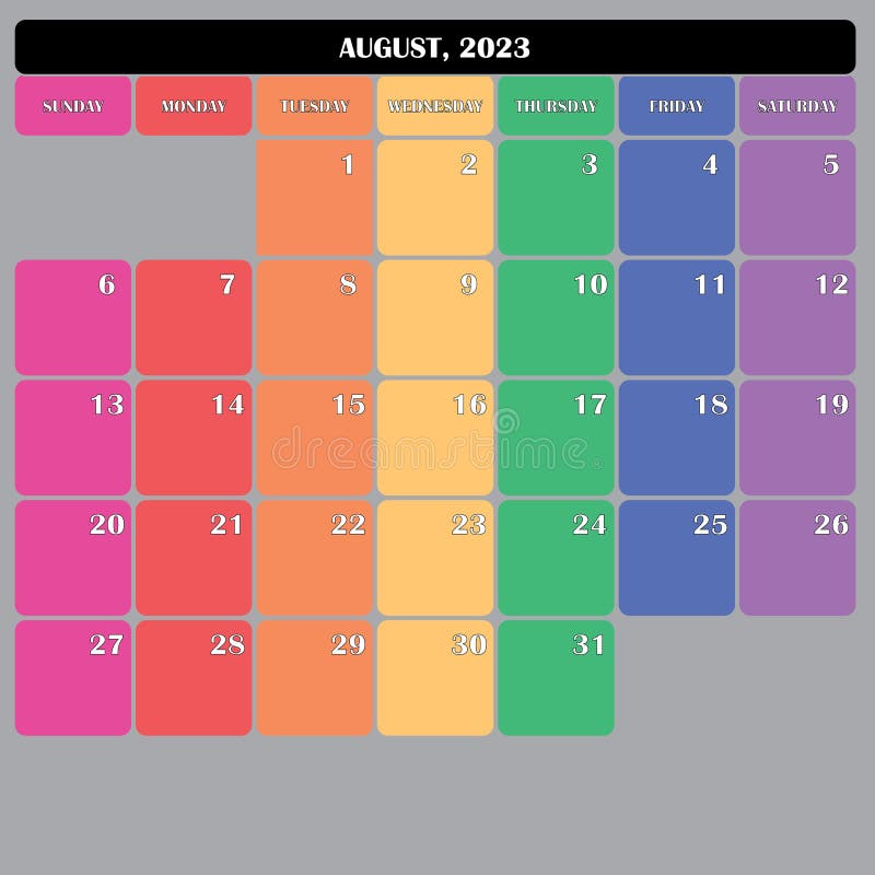 August 2023 Calendar Stock Illustrations – 5,029 August 2023 Calendar ...