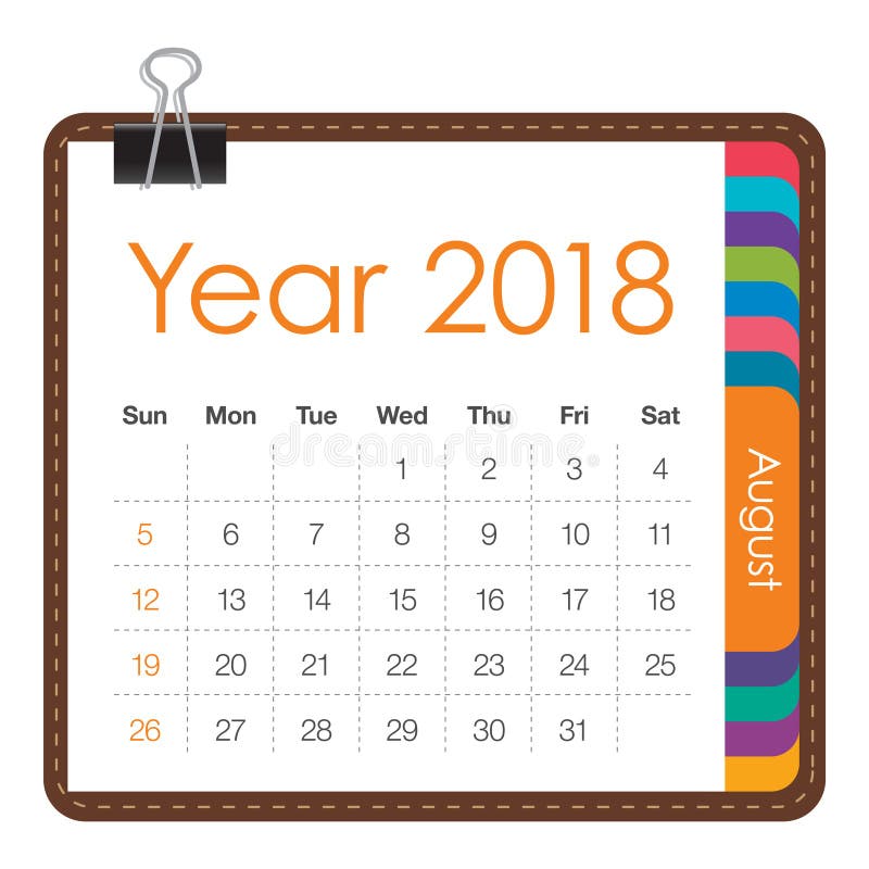 August 2018 Calendar Vector Illustration Stock Vector - Illustration of ...