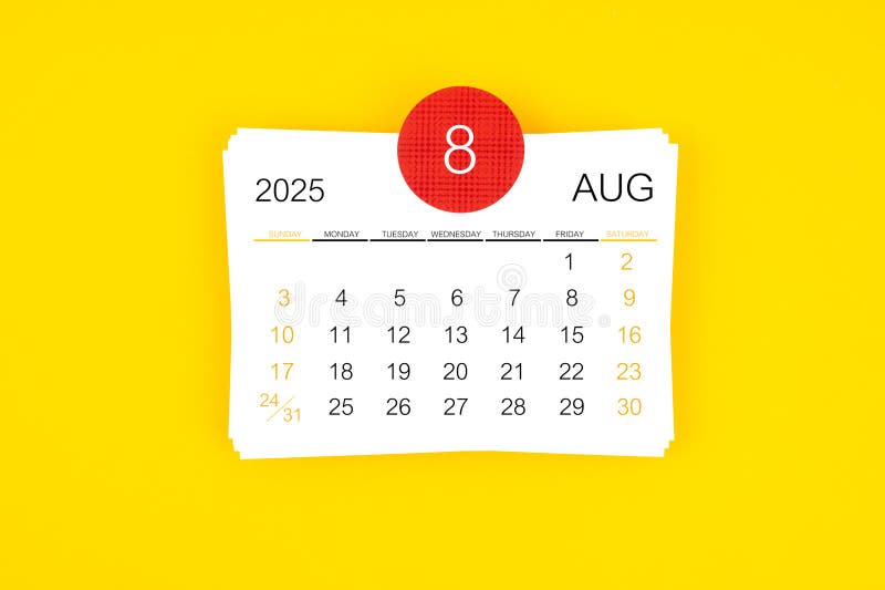 August 2025 Card Calendar Yellow Background Stock Photos - Free ...