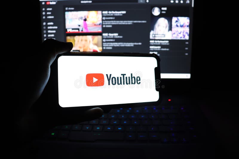 Youtube Logo on Screen Smartphone Mobile and Web Youtube on Computer ...