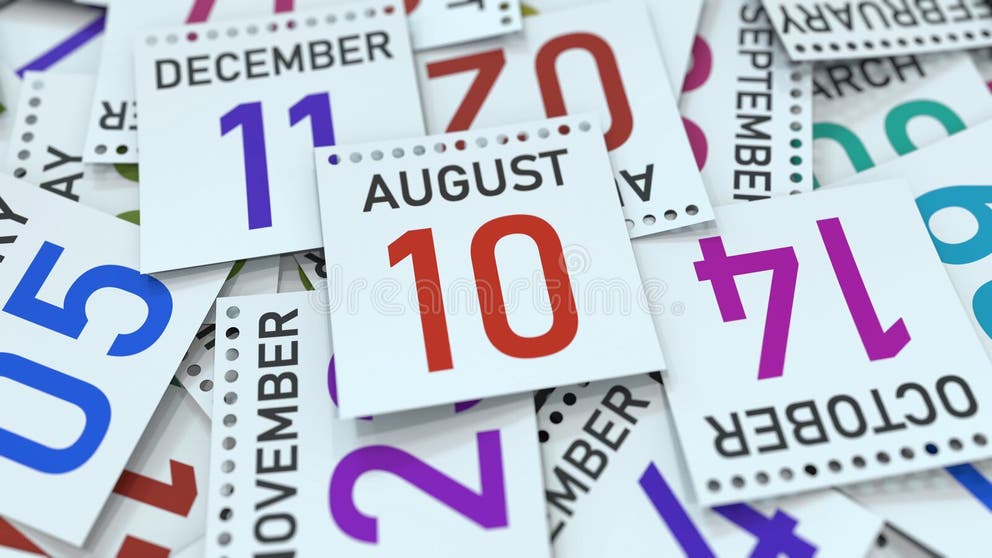 August 10 Date on Emphasized Calendar Page, 3D Rendering Stock ...