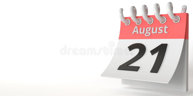 August 21 Date on a Tear-off Calendar, 3d Rendering Stock Illustration ...