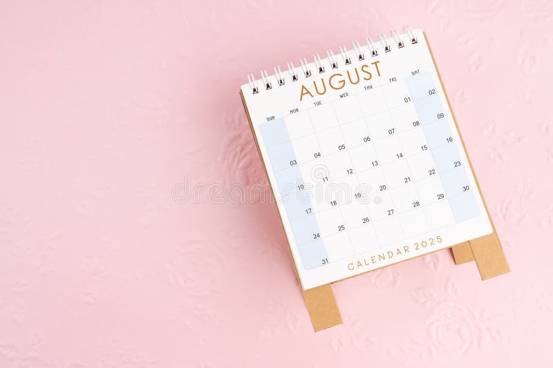 August 2025 Desk Calendar Pink Paper Flower Pattern Background Stock ...