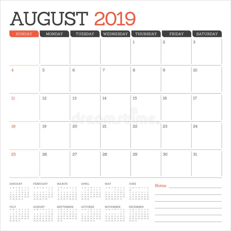 August 2019 Desk Calendar Vector Illustration Stock Vector ...
