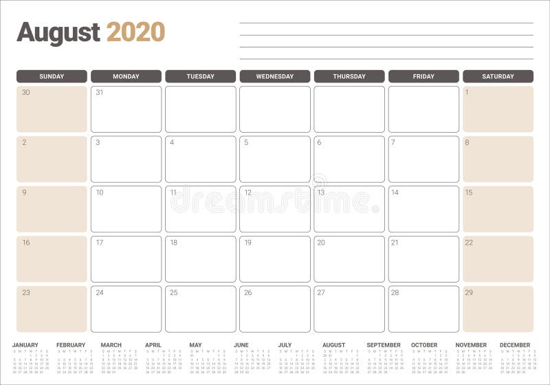 August 2020 Desk Calendar Vector Illustration Stock Vector ...