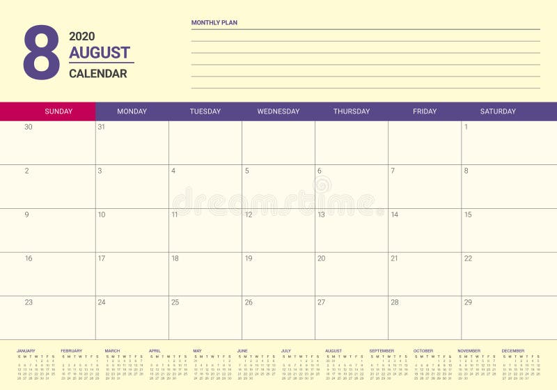 August 2020 Desk Calendar Vector Illustration Stock Vector ...