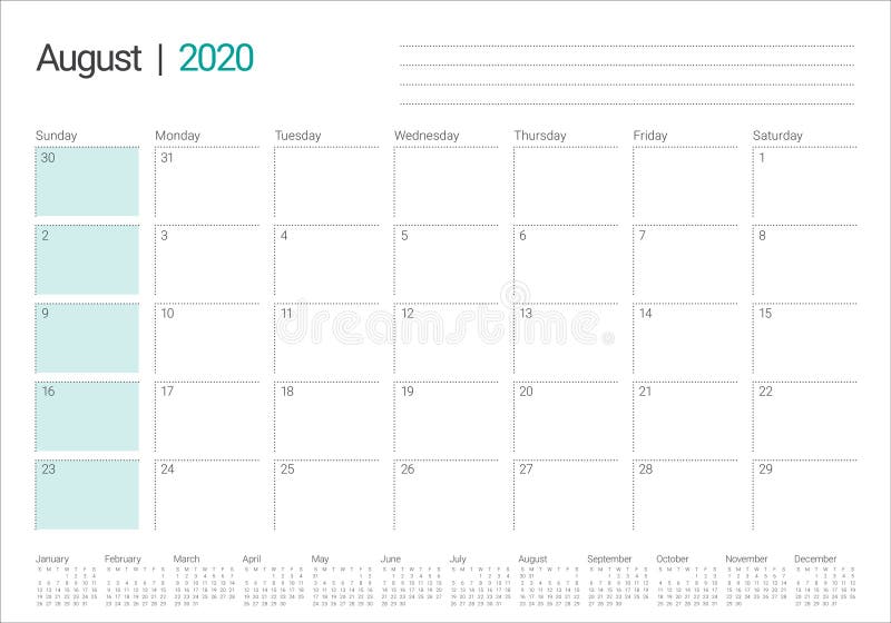 August 2020 Desk Calendar Vector Illustration Stock Vector ...