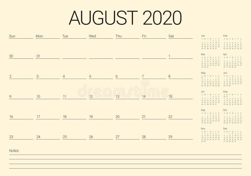 August 2020 Desk Calendar Vector Illustration Stock Vector ...