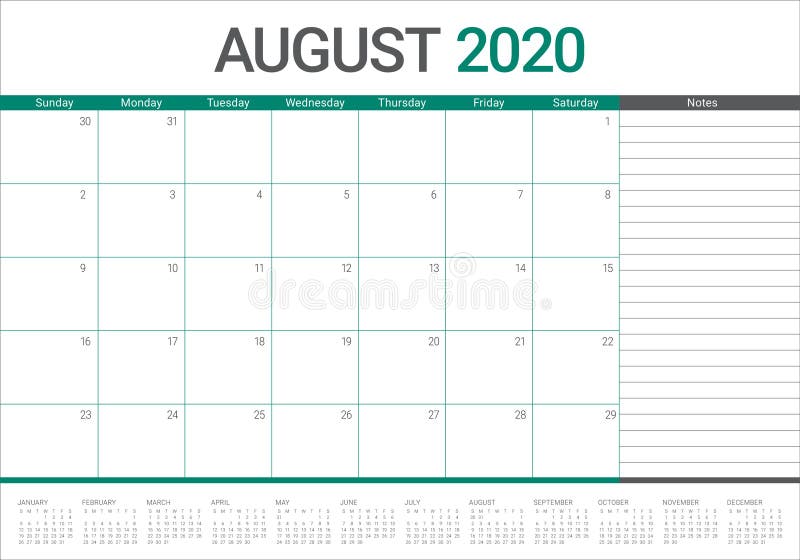 August 2020 Desk Calendar Vector Illustration Stock Vector ...