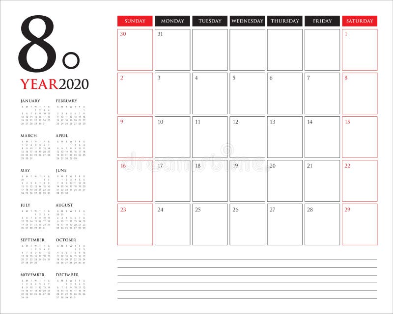 August 2020 Desk Calendar Vector Illustration Stock Vector ...