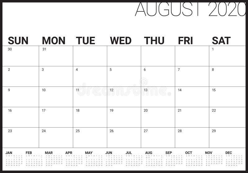 August 2020 Desk Calendar Vector Illustration Stock Vector ...