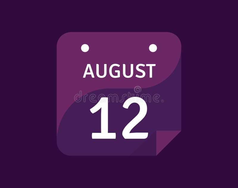 12 August, August 12 Icon Single Day Calendar Vector Illustration Stock ...
