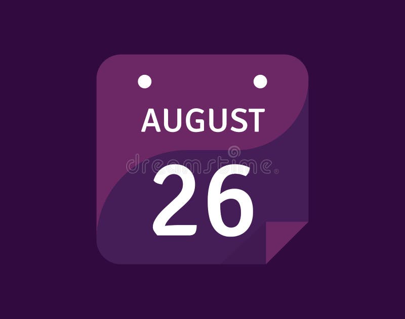 26 August, August 26 Icon Single Day Calendar Vector Illustration Stock ...