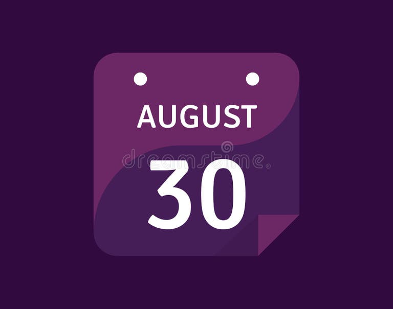 30 August, August 30 Icon Single Day Calendar Vector Illustration Stock ...