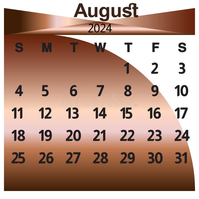 August Month 2024 Calendar in Bronze Color Stock Vector - Illustration ...
