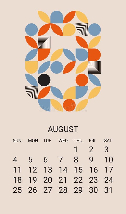 August Month 2024 Calendar Template. Geometric Planner Design, Desk ...