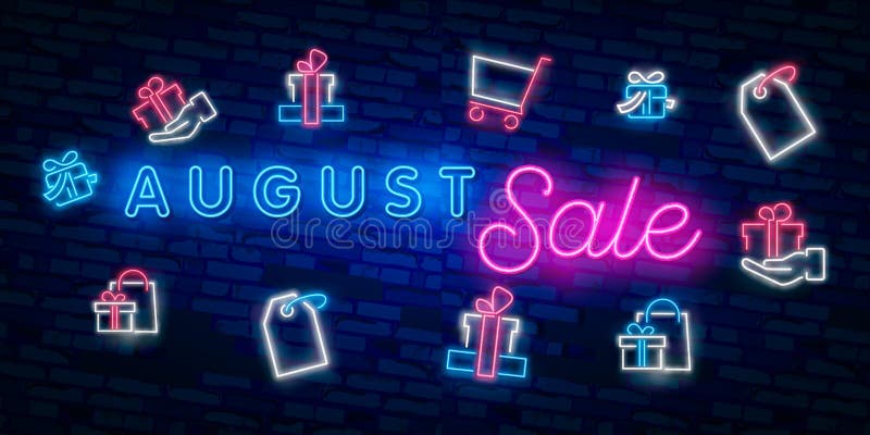 Neon Symbol for August : Month Name with Colorful Elements : Vector ...
