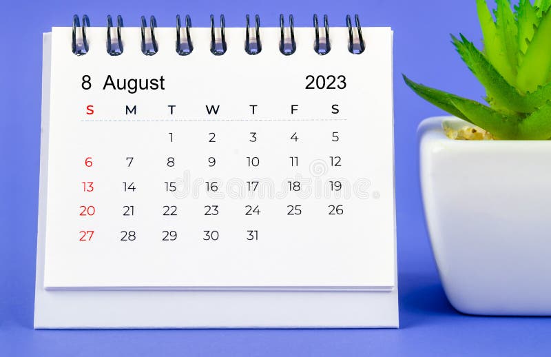 The August 2023 Monthly Desk Calendar for 2023 Year on Purple ...