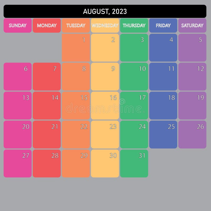 08 August 2017 Planner Calendar Big Editable Space Color Day Stock ...