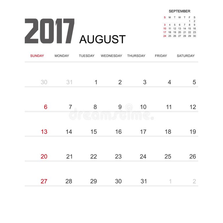 AUGUST Planner Design 2017 stock illustrationer. Illustration av ...
