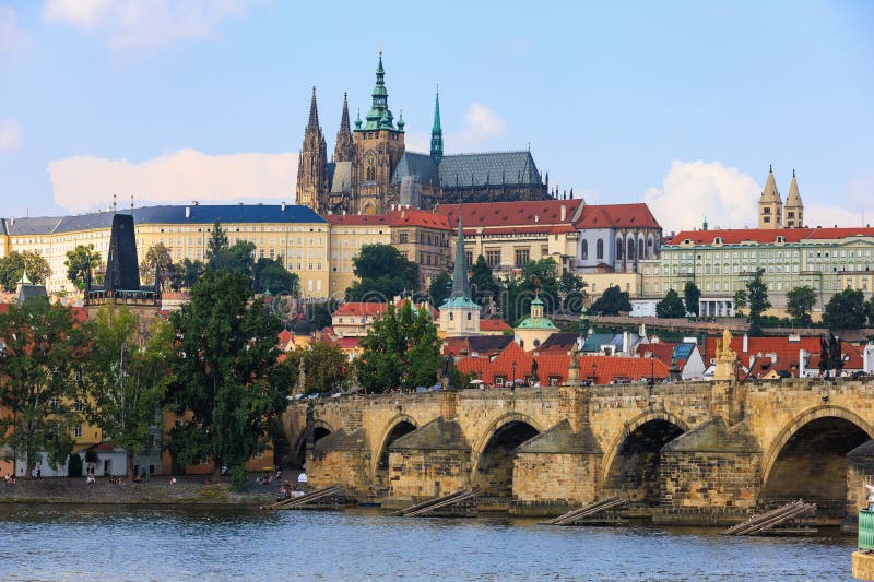 August 27, 2022 Prague, Czech Republic. Pedestrian Charles Bridge ...