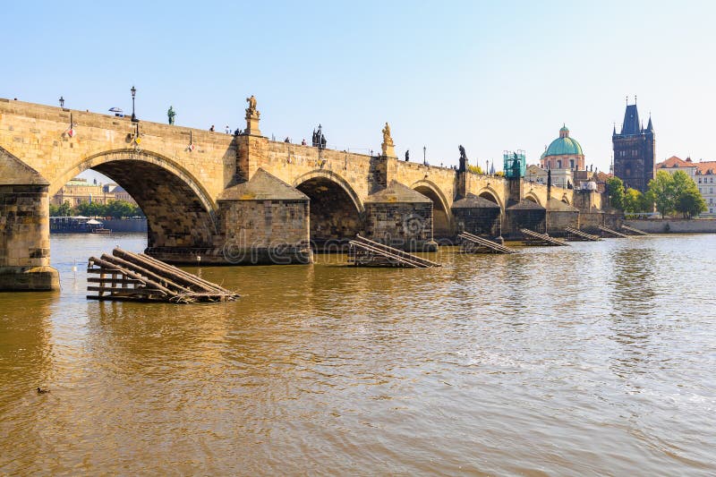 August 27, 2022 Prague, Czech Republic. Pedestrian Charles Bridge ...