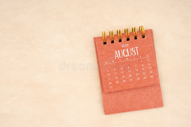 August 2025 Red Mini Calendar on Old Brown Paper Stock Photo - Image of ...