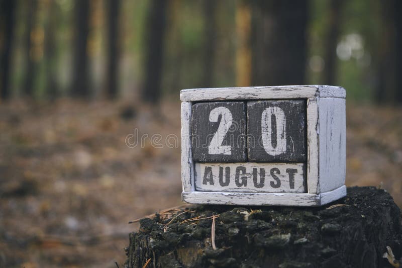 August 20 Summer Month, Wooden Calendar with Date and Month in Forest ...
