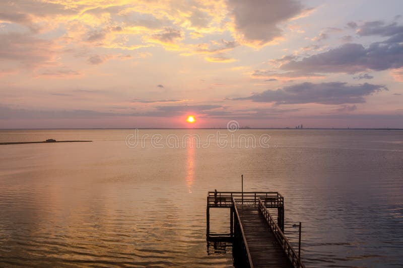 August Sunset at Mobile Bay, Alabama Stock Photo - Image of view ...