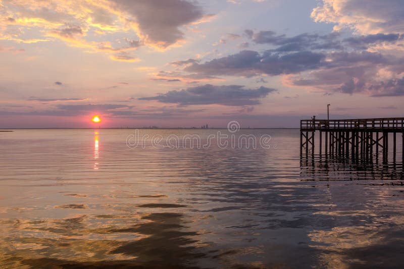 August Sunset at Mobile Bay, Alabama Stock Photo - Image of twilight ...