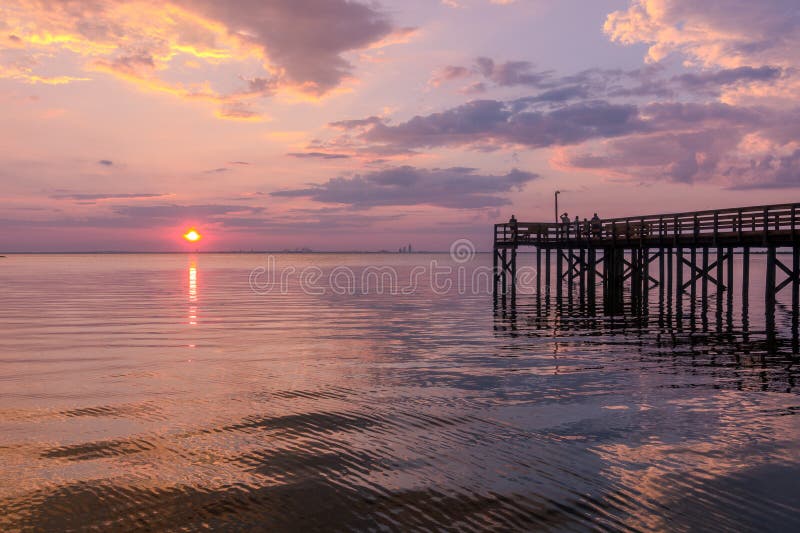 August Sunset at Mobile Bay, Alabama Stock Image - Image of skyline ...