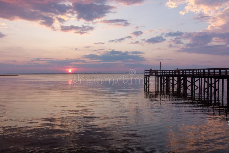 August Sunset at Mobile Bay, Alabama Stock Photo - Image of beach ...