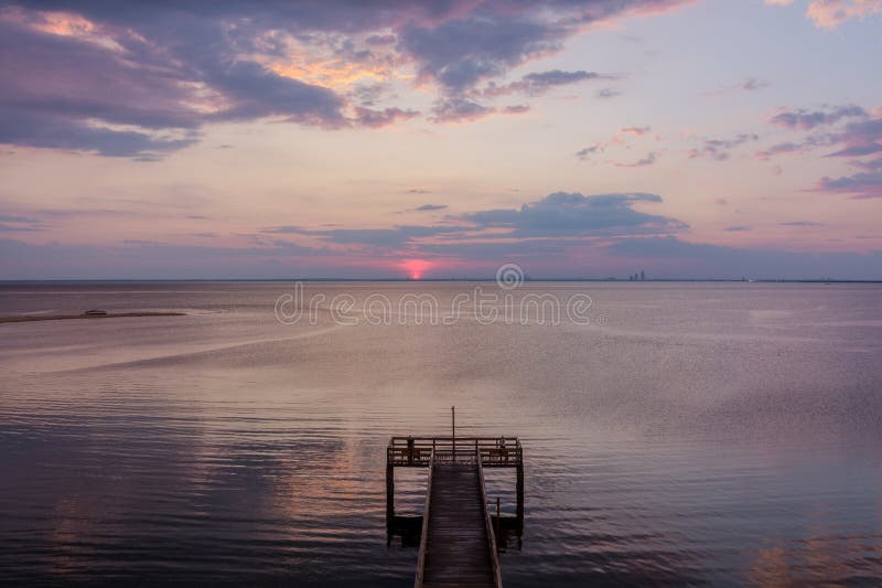 August Sunset at Mobile Bay, Alabama Stock Photo - Image of sunset ...