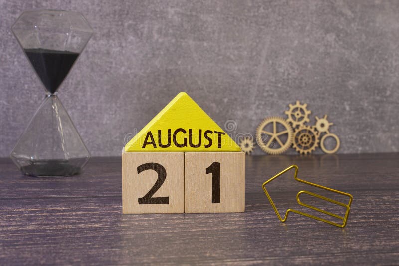 August 21 Text on Wooden Blocks with Blurred Nature Background ...