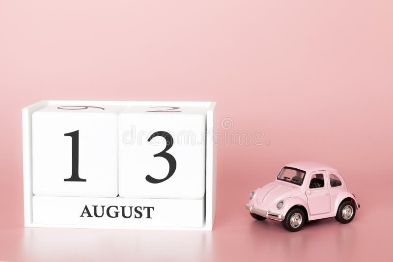 August 13th. Wood Cube Calendar with Date of Month and Day, Pink ...
