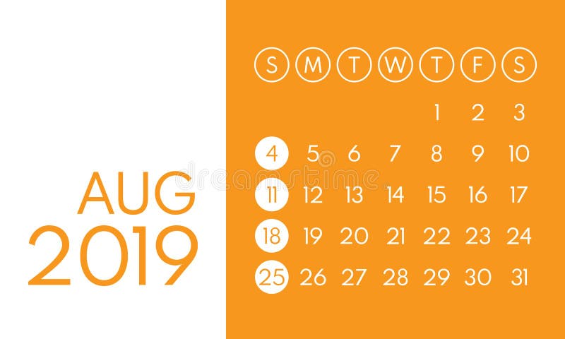 August 2019 Vector Calendar Grid Stock Vector - Illustration of numbers ...