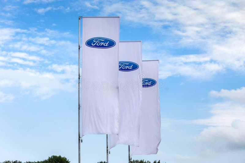 07 of August 2017 - Vinnitsa, Ukraine. Showroom of FORD Logo on a Stand ...