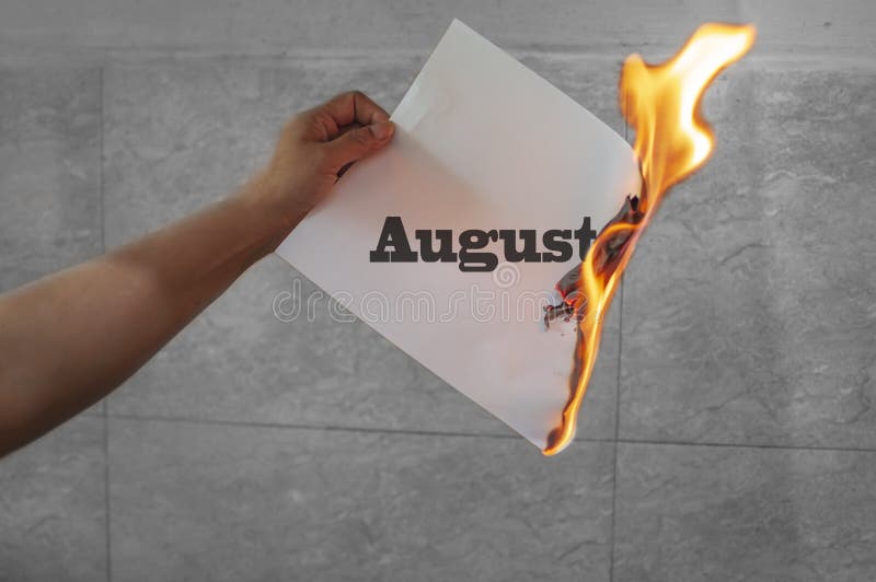 August Word Text on Fire with Burning Paper Stock Photo - Image of bake ...