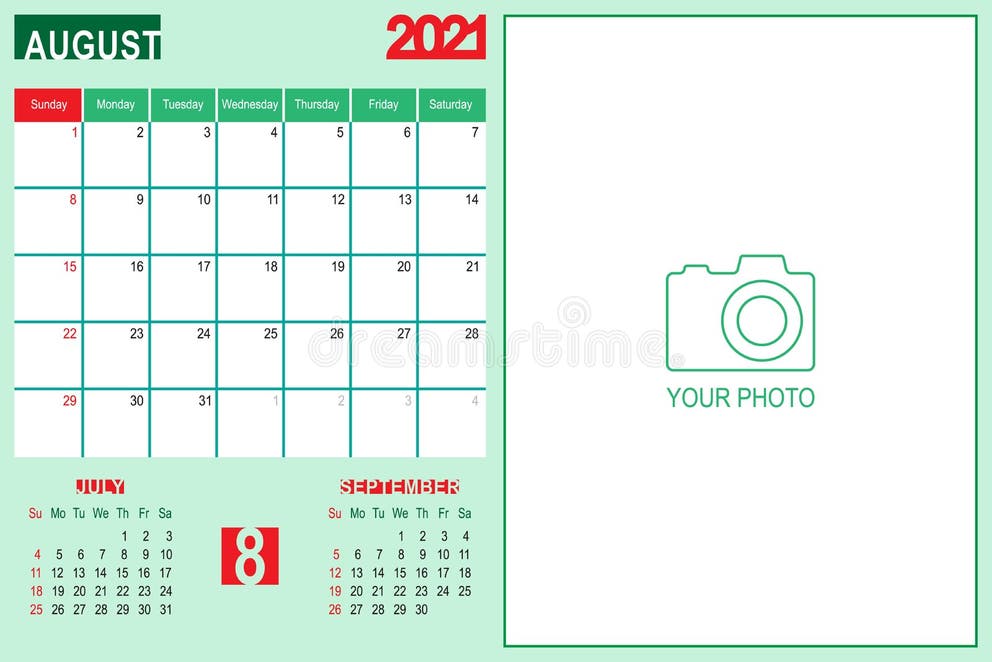 August 2021 Year Vector Calendar Planner Design Stock Vector ...