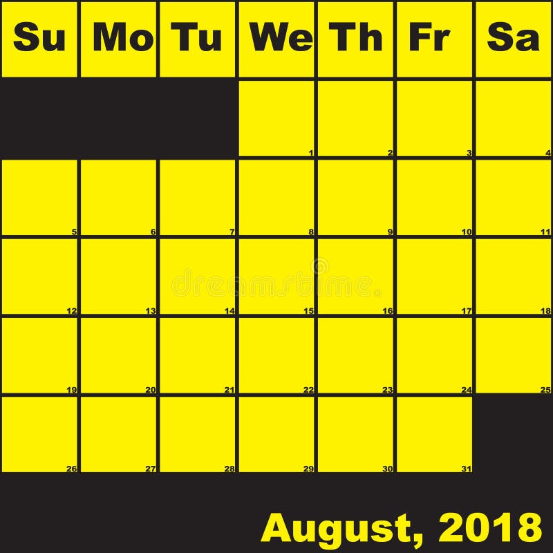 2018 August Yellow on Black Planner Calendar Stock Vector ...