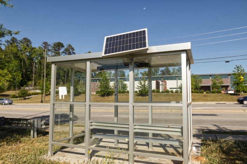Bus Stop Shelter with a Solar Panel Editorial Image - Image of placard ...