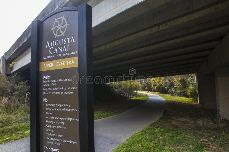 Augusta Canal Trail River Levee Trail Sign Editorial Image - Image of ...