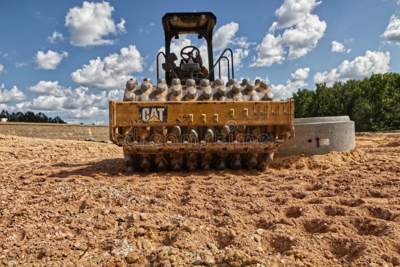 Construction Site CAT Land Roller CP56B Front View Editorial Stock ...