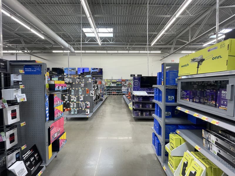 Walmart Store Interior Looking Down Electronics Aisle Editorial ...
