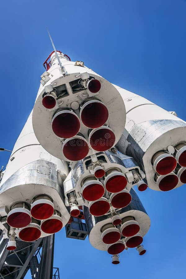 Aunch Vehicle with Large Metal Nozzles on the Launch Pad Bottom View ...