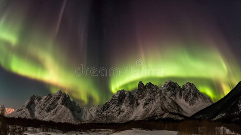 The Aurora Bore Lights Up the Sky Over a Mountain Range. AI Generative ...