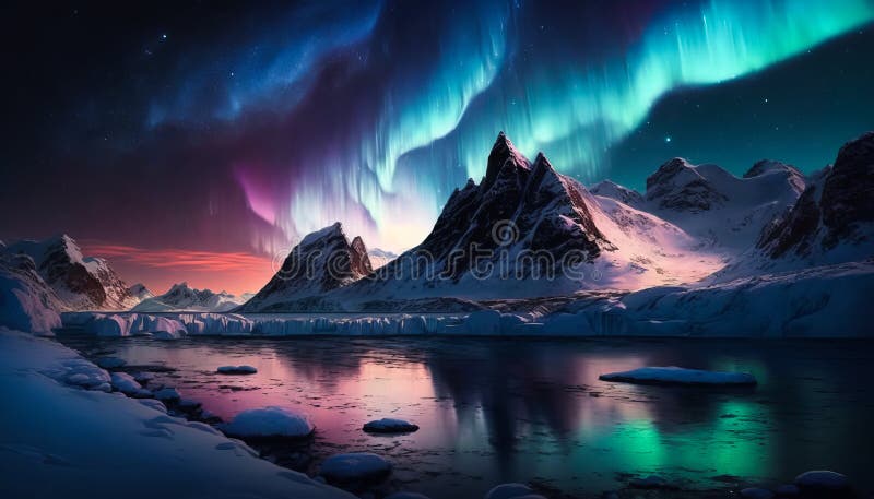 The Aurora Bore Lights Up the Sky Over Mountains. Generative AI Stock ...